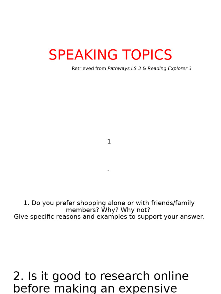 Speaking Topics From PW 3 - Re 3 | PDF | Social Psychology ...
