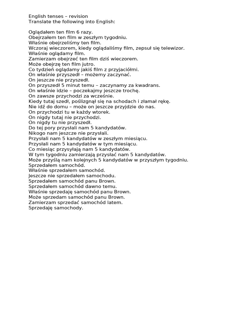 English Tenses - Translation For Revision | PDF
