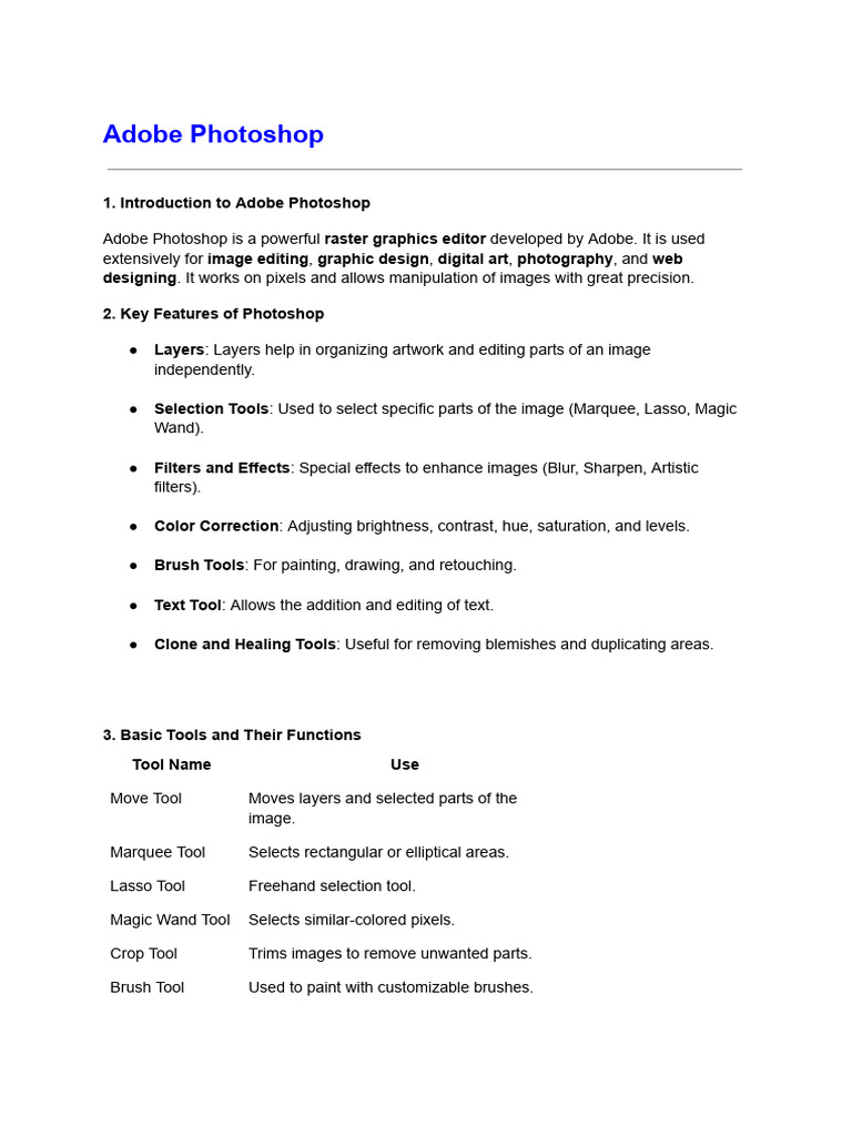 Key Features of Adobe Photoshop | PDF | Adobe Photoshop | Image Editing
