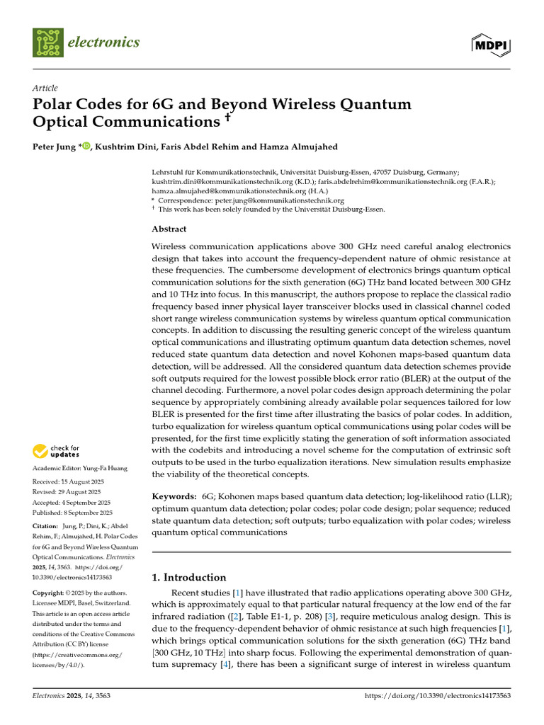 Polar Codes For 6G and Beyond Wireless Quantum Opt | PDF | 4 G | Coherence (Physics)