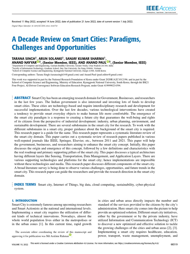A Decade Review On Smart Cities Paradigms Challenges and Opportunities ...