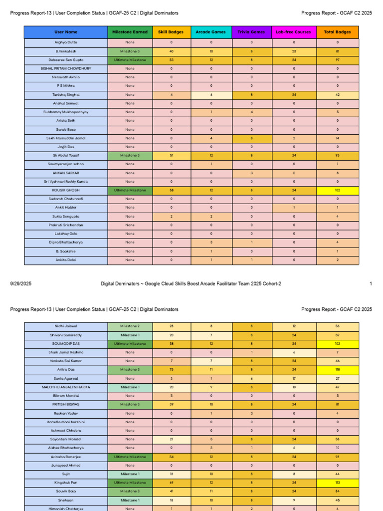 Progress Report-13 - User Completion Status - GCAF-25 C2 - Digital ...