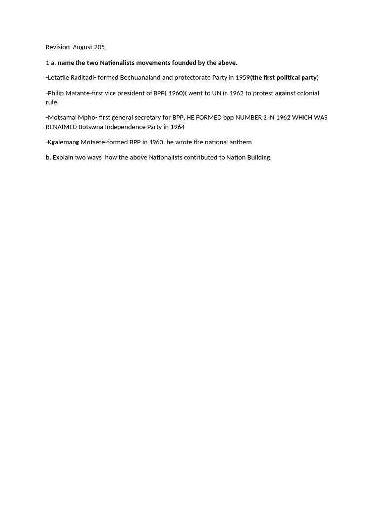 Social Studies Revision August 205 | PDF