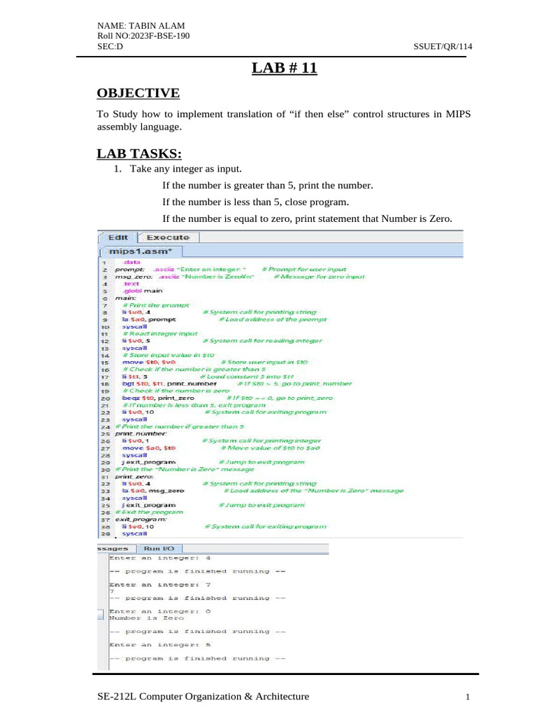 SE-212L COA Lab Manual 11 12 | PDF | Computer Program | Programming