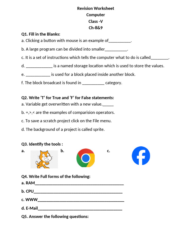 Cl5 - Revision Worksheet 2 - Computer | PDF | Computer Programming ...