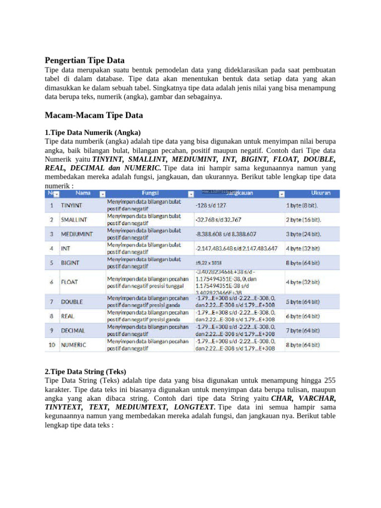 Tipe Data: Teks dan Numerik dalam Database | PDF