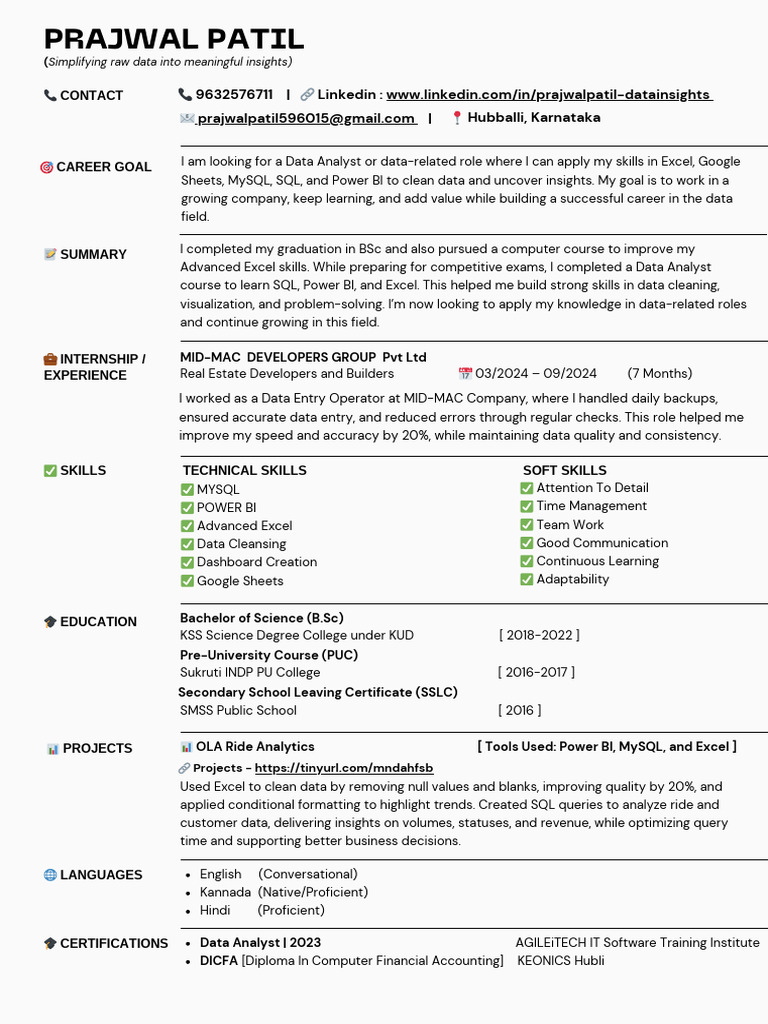 Prajwal Patil Data Analyst Profile | PDF | Data Analysis | Data