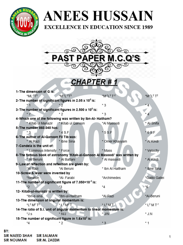 Xi Physics Past Paper MCQS 1989 - 2019 | PDF | Acceleration | Force