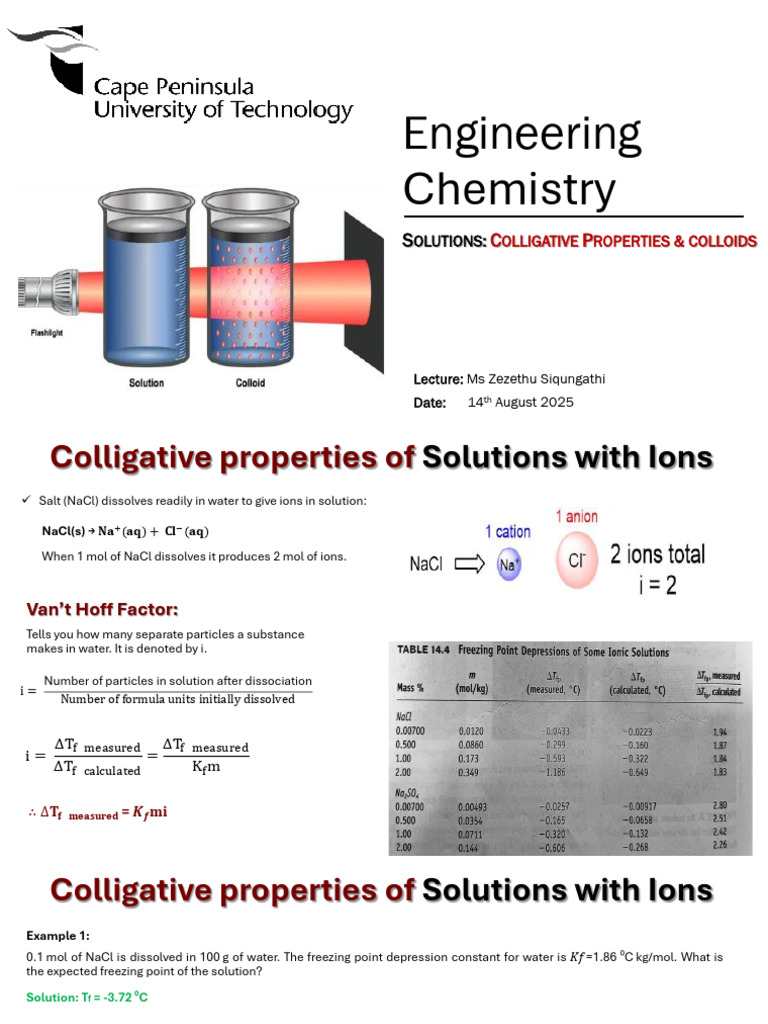 Lecture 6 - Solutions Colligative Properties & Colloids | PDF | Physical Chemistry | Physical ...