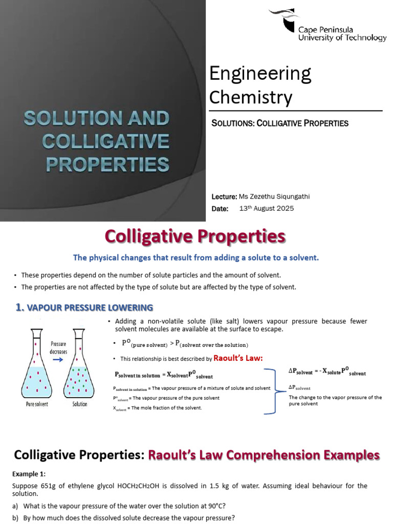 Lecture 5 - Solutions Colligative Properties | PDF | Chemistry ...