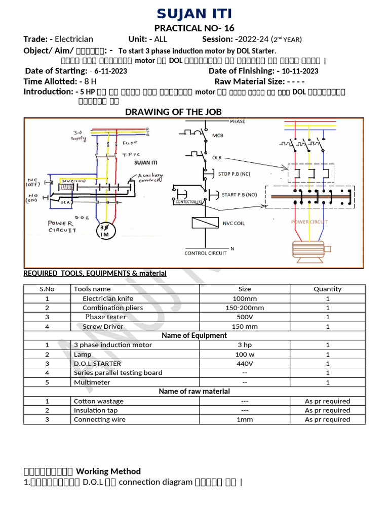 PRACTICAL NO 16 2nd Year To Start 3 Phase Induction Motor by DOL ...