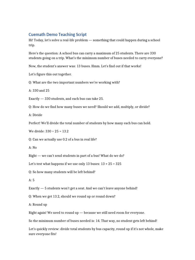 Cuemath Teaching Script | PDF