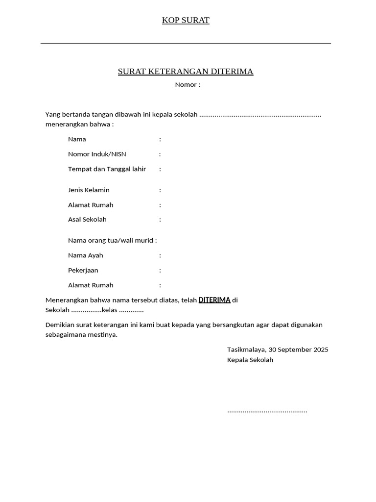 Surat Keterangan Diterima | PDF