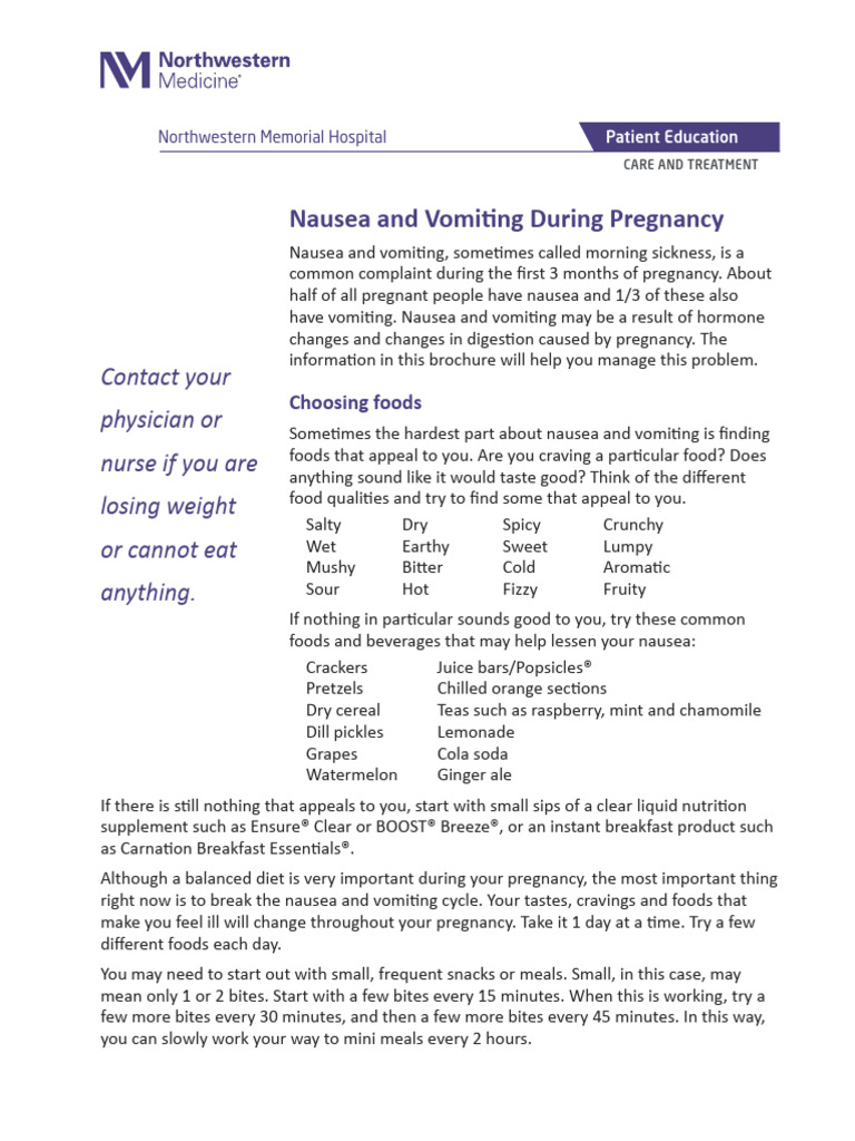 Managing Pregnancy Nausea and Vomiting | PDF | Nausea | Foods