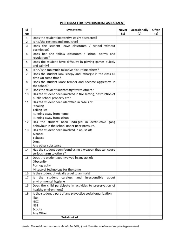Psychosocial Assessment Form for Students | PDF