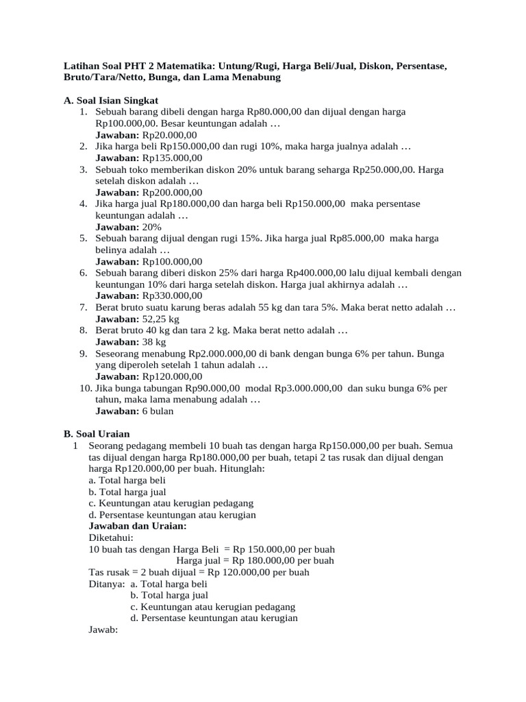 Latihan Soal PHT 2 Matematika Keuangan | PDF