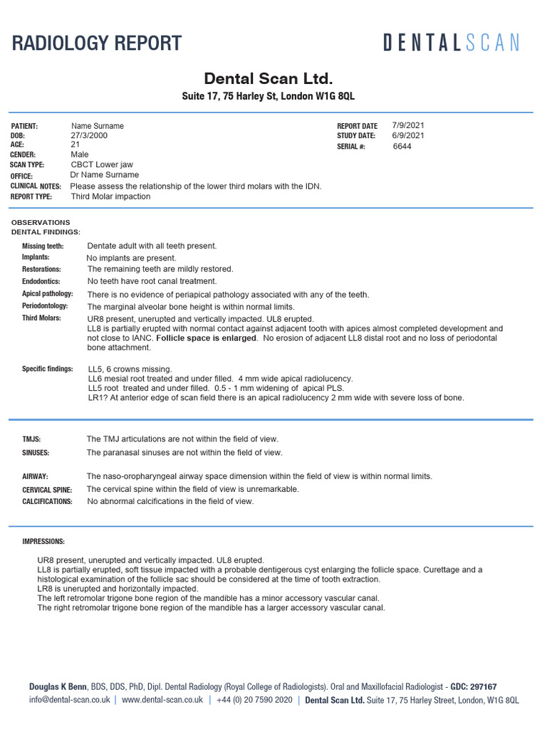 Radiology Report Sample 2 Dental Scan LTD | PDF | Dental Anatomy ...