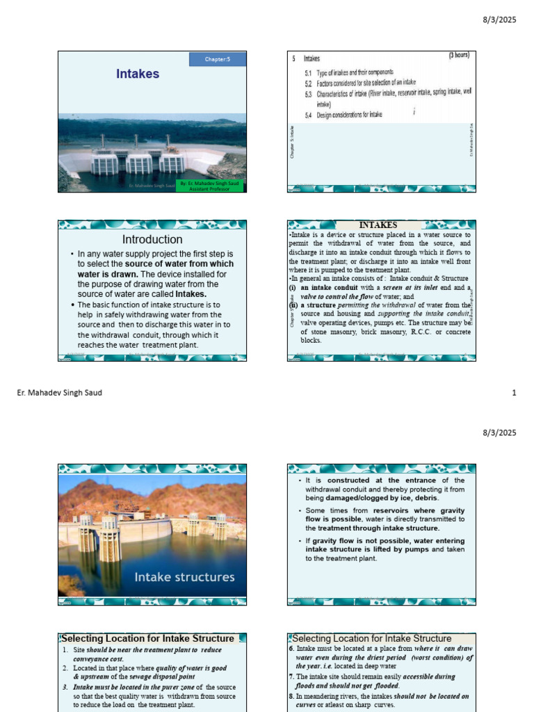 Chapter 5 Intake Structure | PDF | Water | Dam