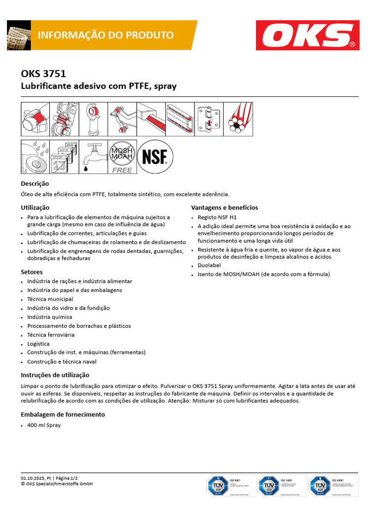 Lubrificante OKS 3751 com PTFE | PDF | Lubrificação