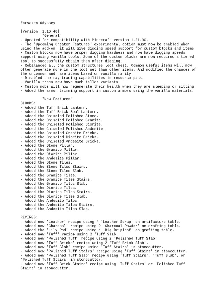 Forsaken Odyssey Update 1.16.40 Details | PDF