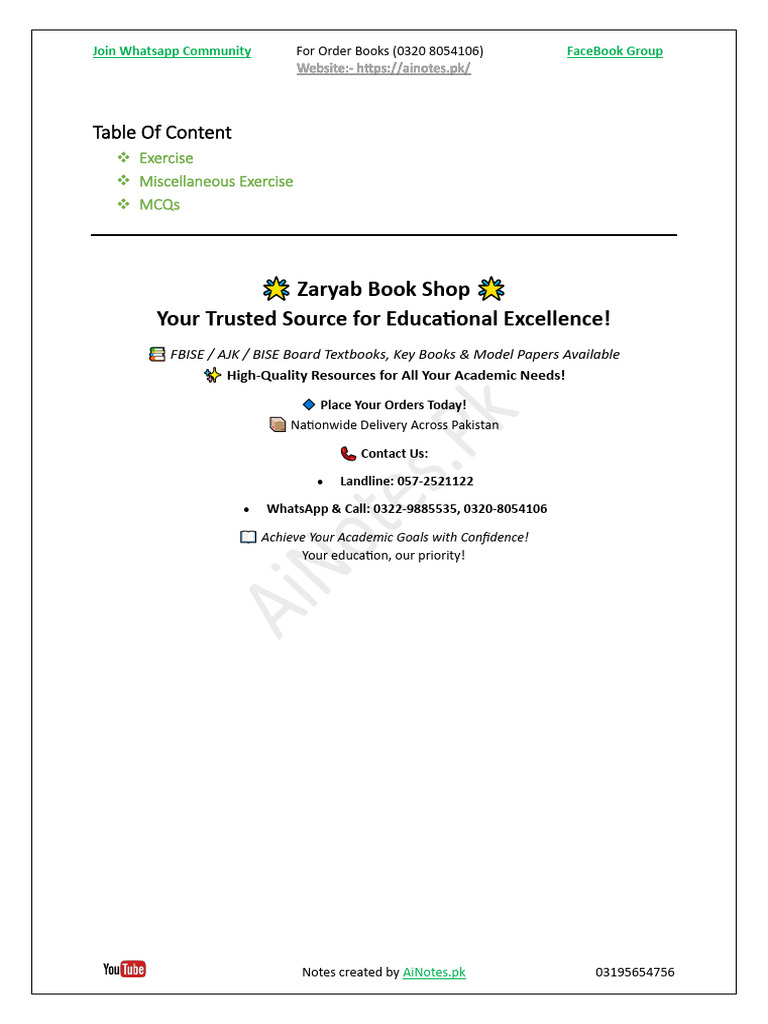 New NoteBook Notes Chapter 2 For Class 9 FBISE 2025 | PDF