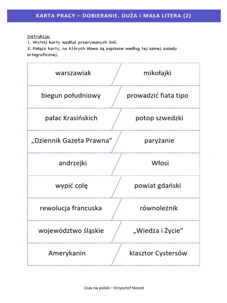 Karta Pracy - Dobieranie - Duza I Mala Litera 2 | PDF