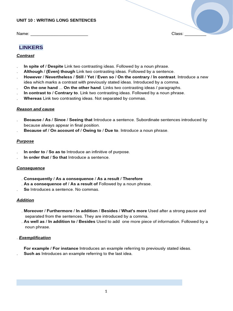 Linking Ideas in Long Sentences | PDF | Sentence (Linguistics) | Comma
