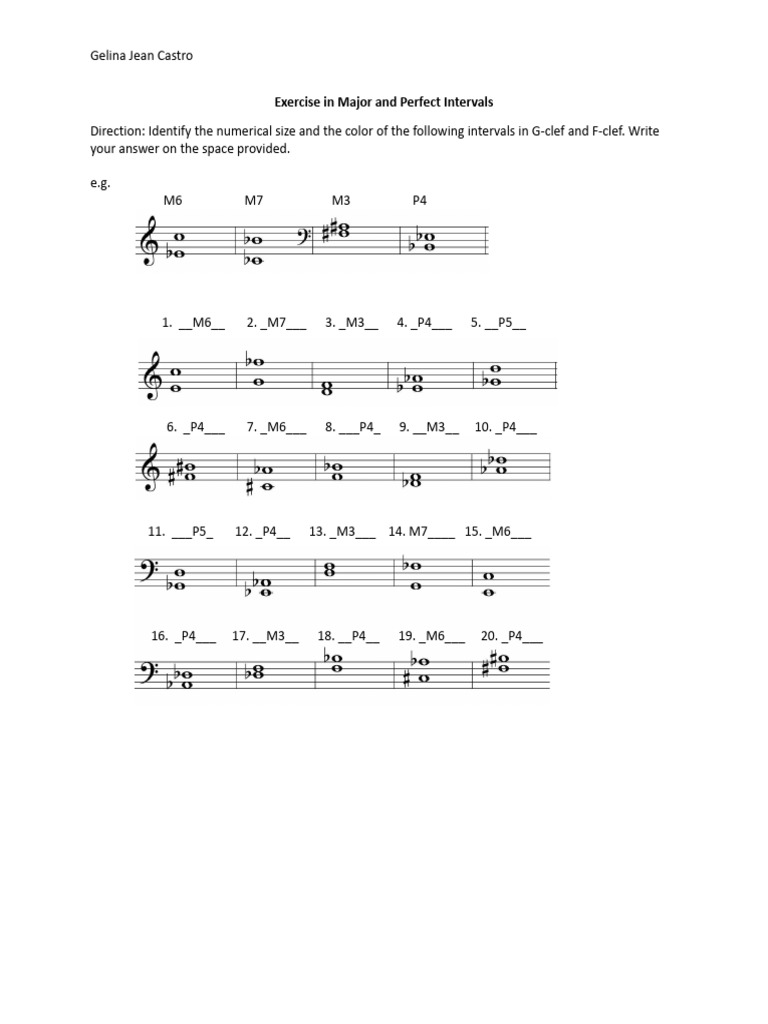 Exercise in Major and Perfect Intervals | PDF