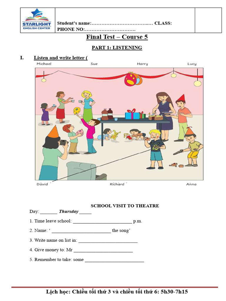 Course 5 Final Test and Schedule | PDF