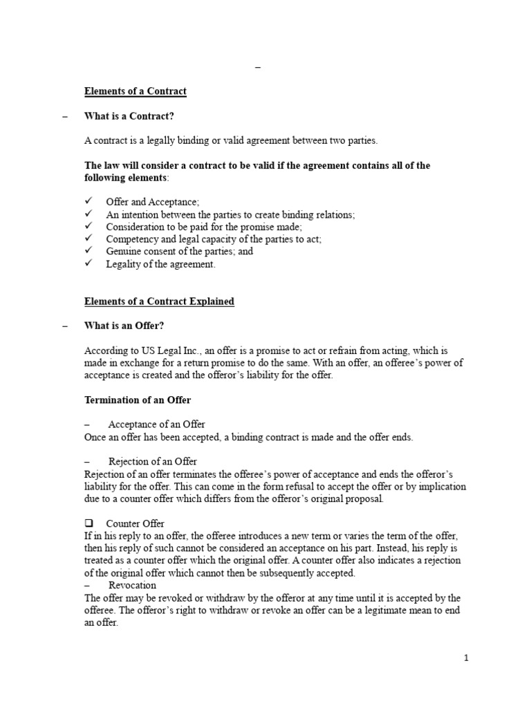 Key Elements of a Valid Contract | PDF | Offer And Acceptance | Employment