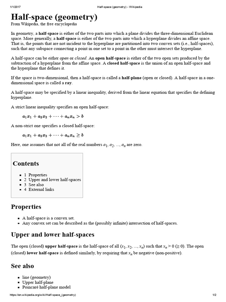 Half-Space (Geometry) - Wikipedia | PDF