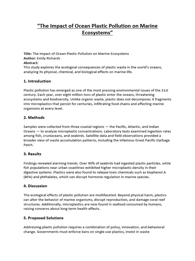 The Impact of Ocean Plastic Pollution On Marine Ecosystems | PDF