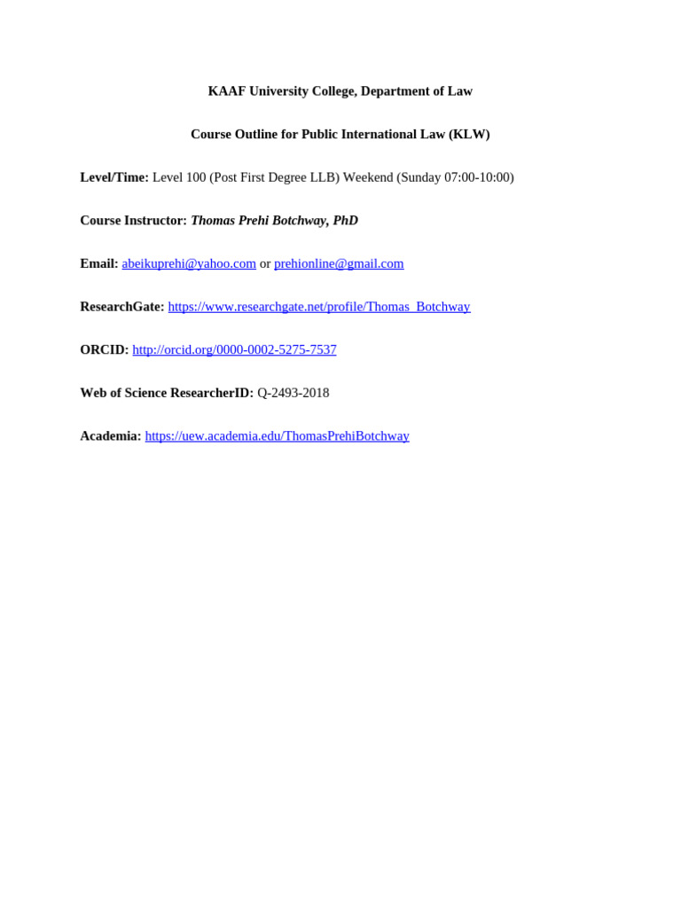 Public International Law Course Outline | PDF | International Law ...