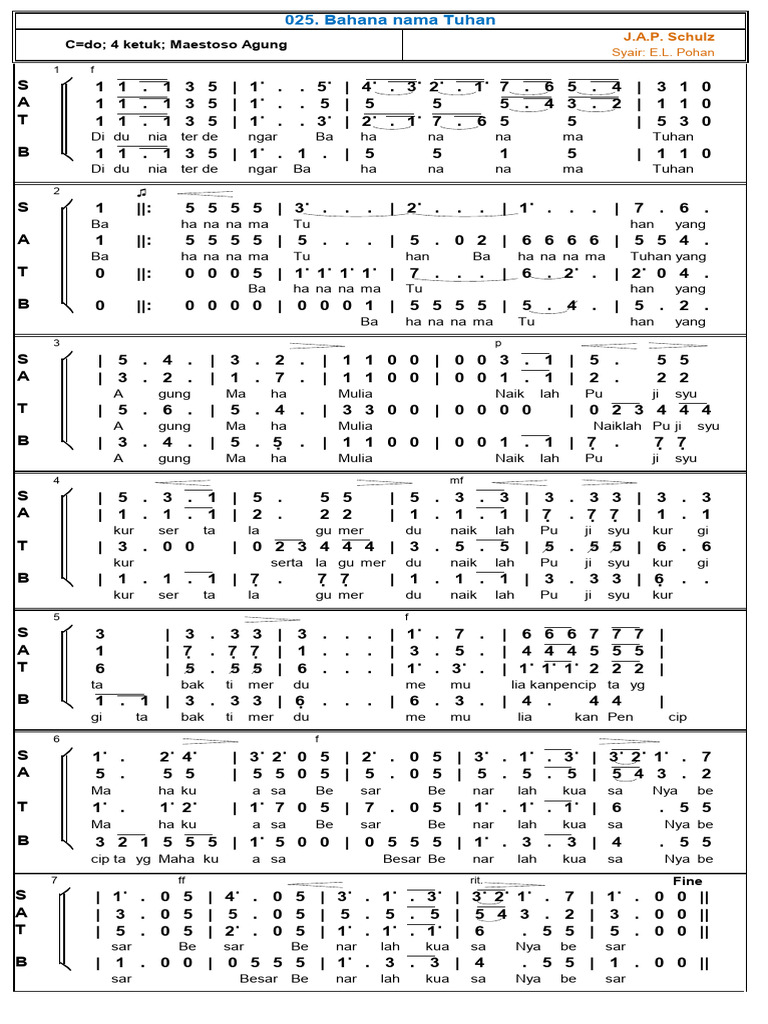 Partitur Koor HKI BK Bahana Nama Tuhan | PDF