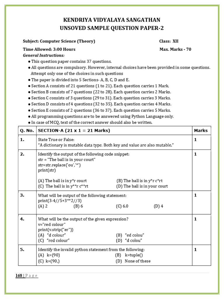 Python Programming Sample Question Paper | PDF | Foods | Computer Network