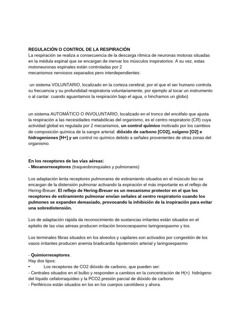 Control de la Respiración y Receptores | PDF | Sistema respiratorio ...