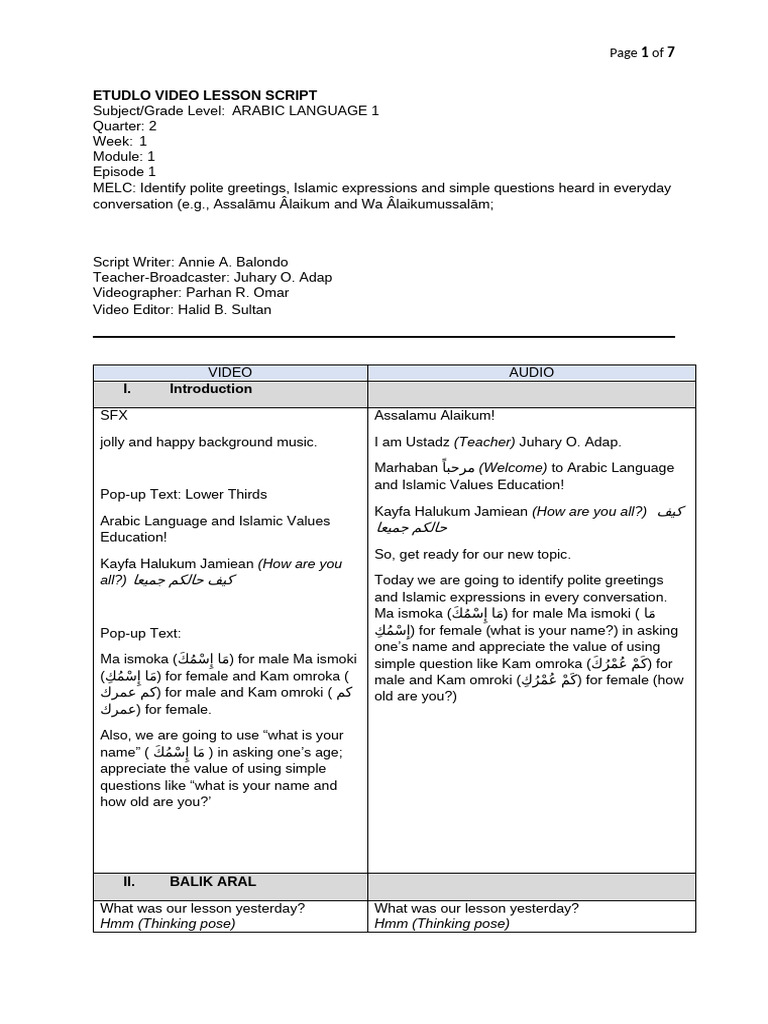 Final E-Tudlo Madrasah Team Script | PDF | Semitic Words And Phrases