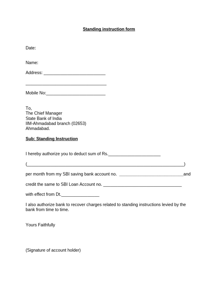 Standing Instruction Form | PDF