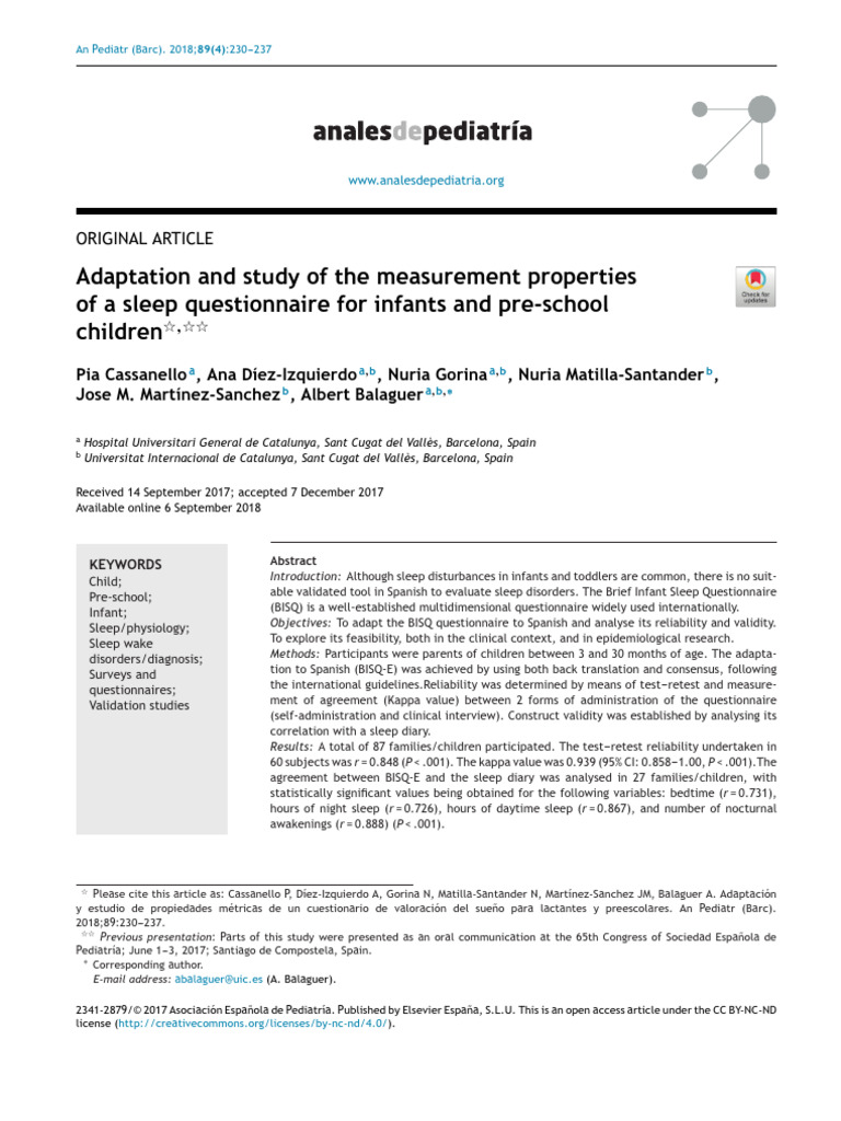 Adaptation and Study of The Measurement Properties of A Sleep ...