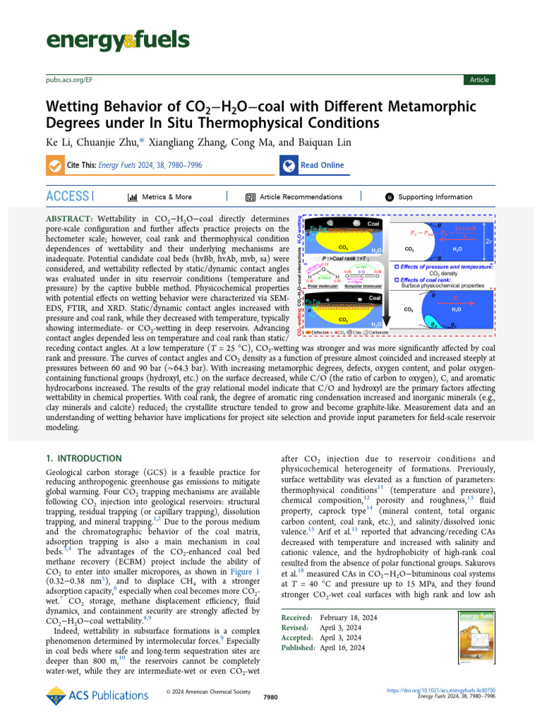 Wetting Behavior of Co2 H2o Coal With Different Metamorphic Degrees ...