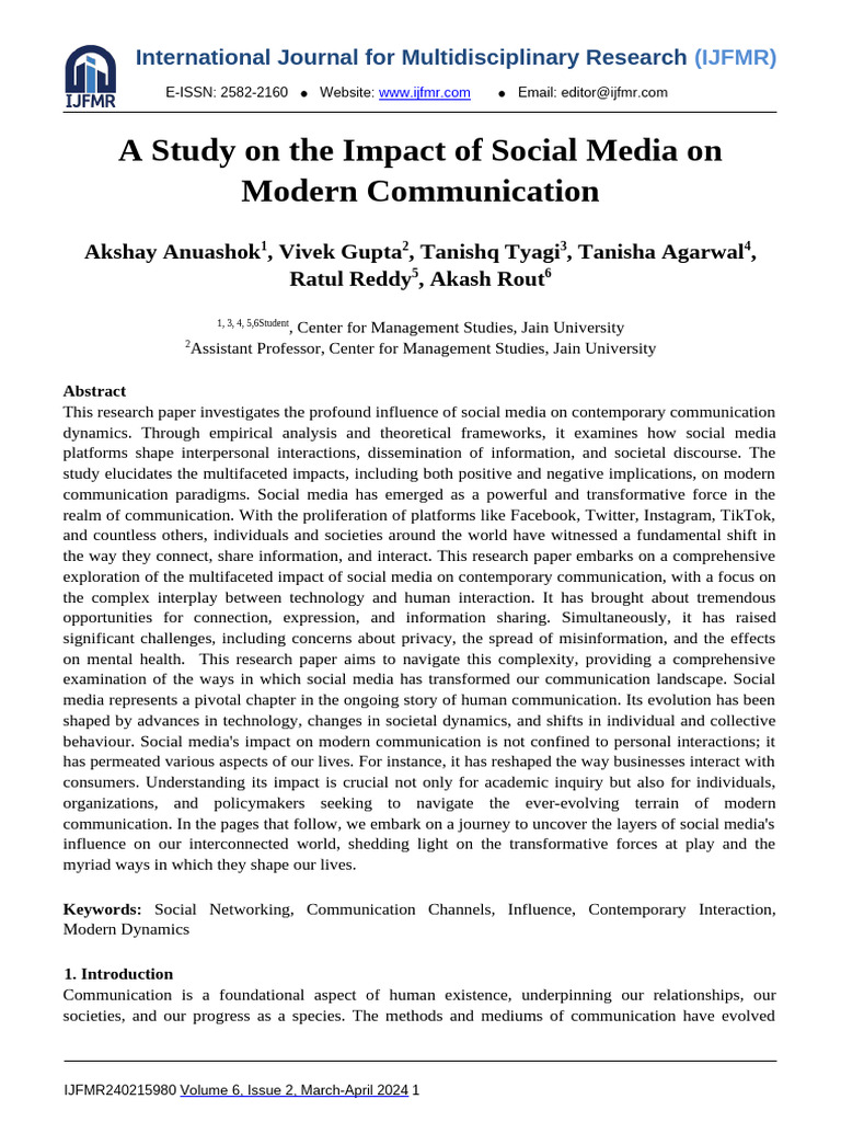 Research Paper About Social Media in Communication Example No. 1 | PDF ...