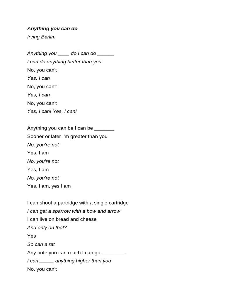Anything You Can Do: Song Lyrics | PDF