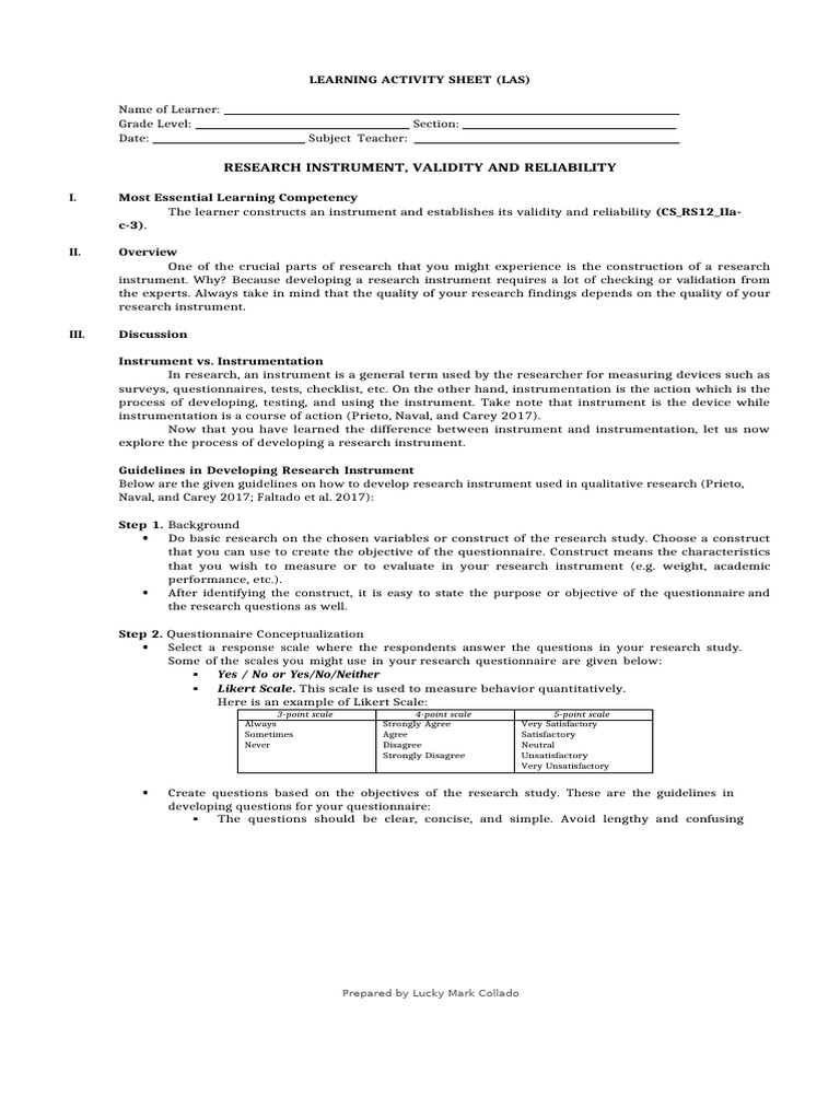 Research Instrument Validity Guide | PDF | Validity (Statistics ...
