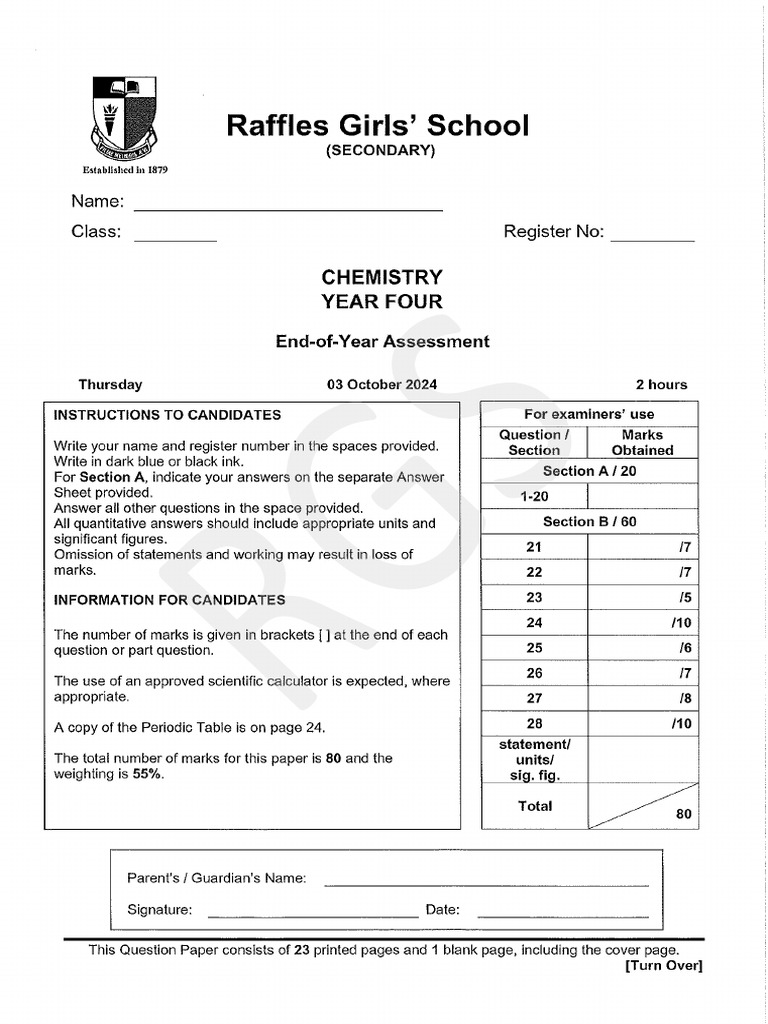 2024 Y4 Chem Eya QP Rgs | PDF