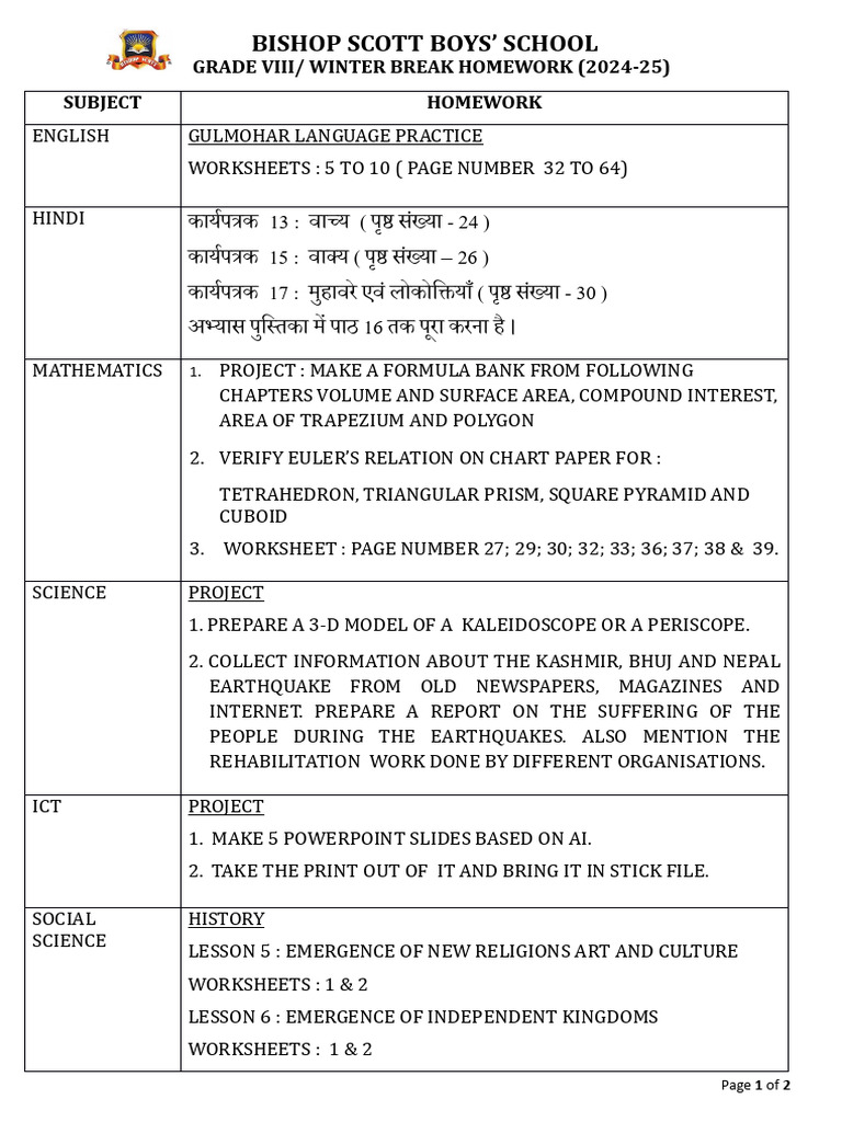 Vachan Chart Homework for Grade VIII | PDF | Polytopes