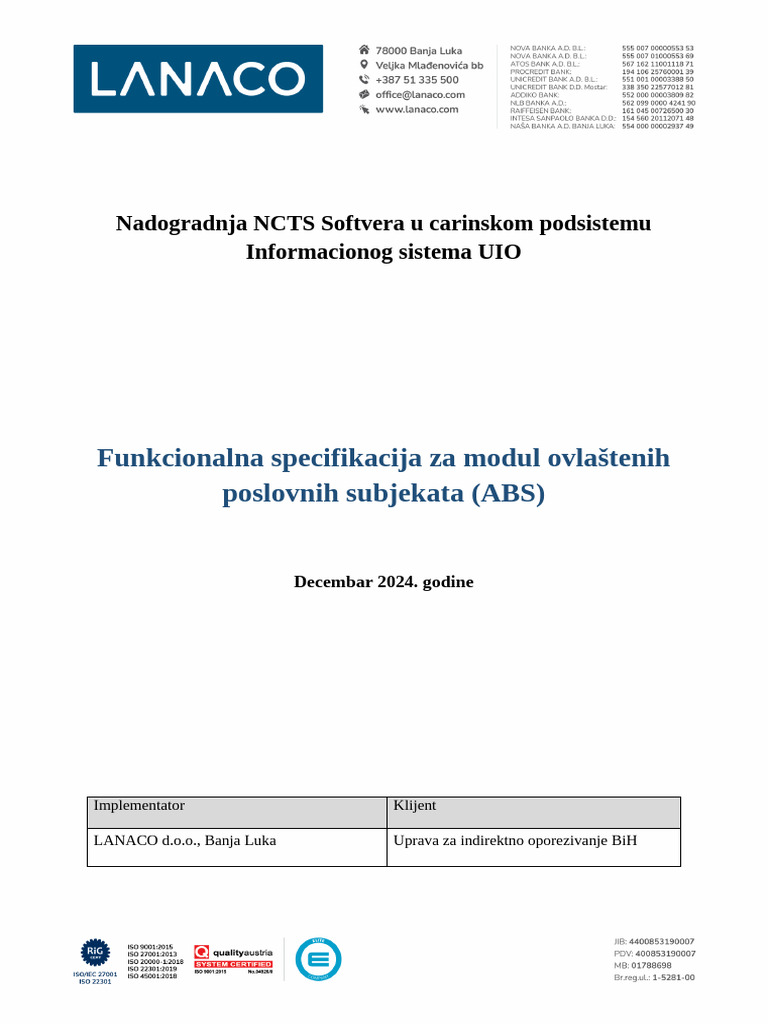 NCTS Softver: Specifikacija ABS Modula | PDF