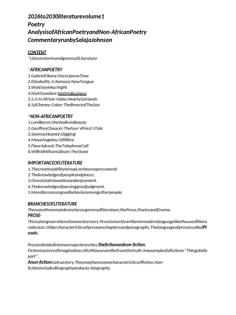 2026 to 2030 Poetry Literature Syllabus (1) | PDF | Metre (Poetry) | Poetry