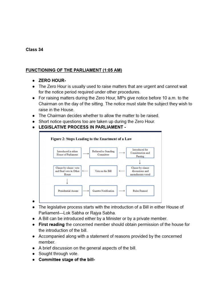 Functions of Parliament Notes | PDF | Bill (Law) | Statutory Law