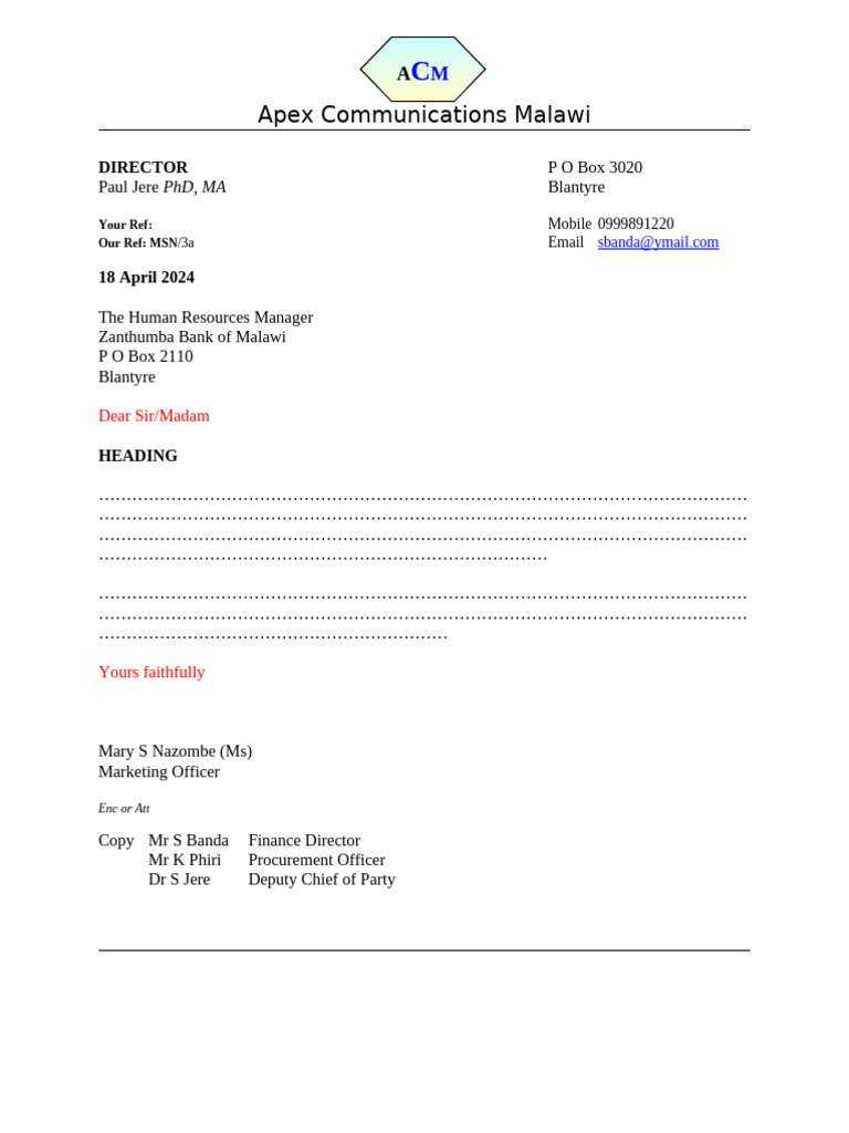 Lay Out For Letter of First Time - Semi Blocked Style | PDF