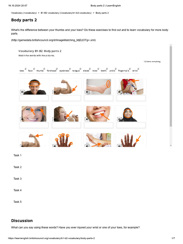 Body Parts Vocabulary Exercise B1-B2 | PDF | Educational Technology ...